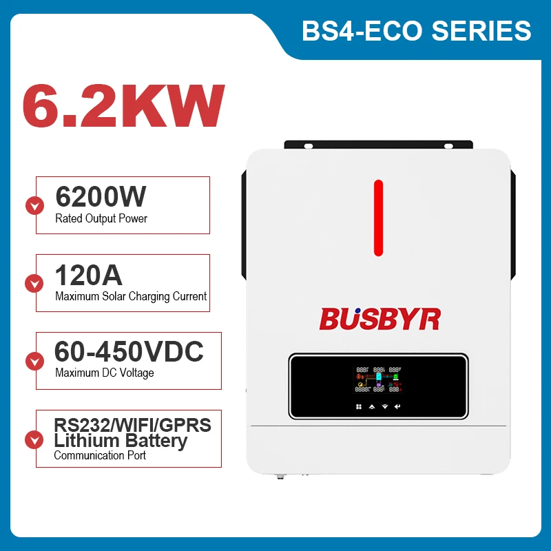 BUSBYR 6200W On/Off-Grid Pure Sine Wave Hybrid Inverter Built MPPT 120A ...