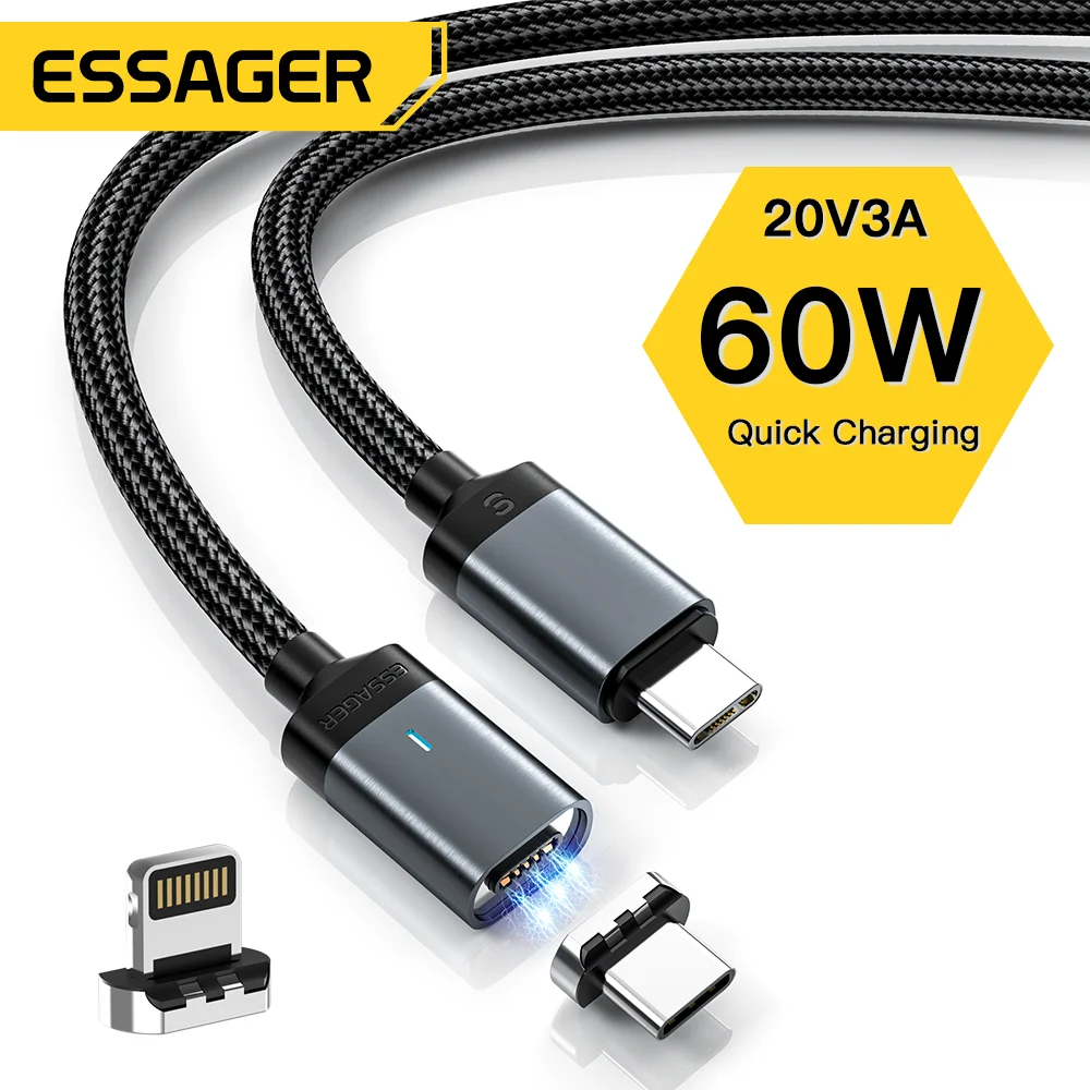 Essager-60W-Magnetic-Charger-Cable-USB-C-To-Type-C-Cable-3A-PD-Fast ...
