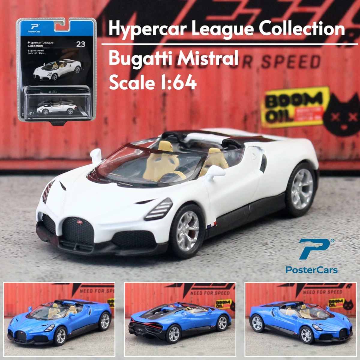 Postercars 1/64 Bugatti Mistral Convertible Super Sport Car Diecast ...