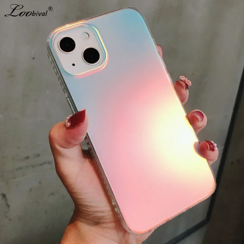 Fashion-Matte-Aurora-Laser-Gradient-Case-For-iPhone-14-13-12-11-15-Pro ...