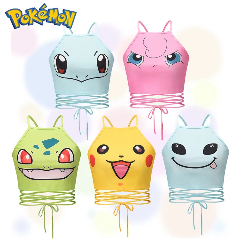 PINK-Pokemon-Kawaii-Cartoon-Tight-fitting-Crop-Top-Camisole-Pikachu ...