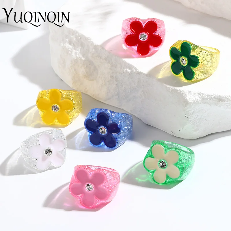 Conjunto-de-anillos-de-flores-de-resina-verde-coreana-para-mujer ...