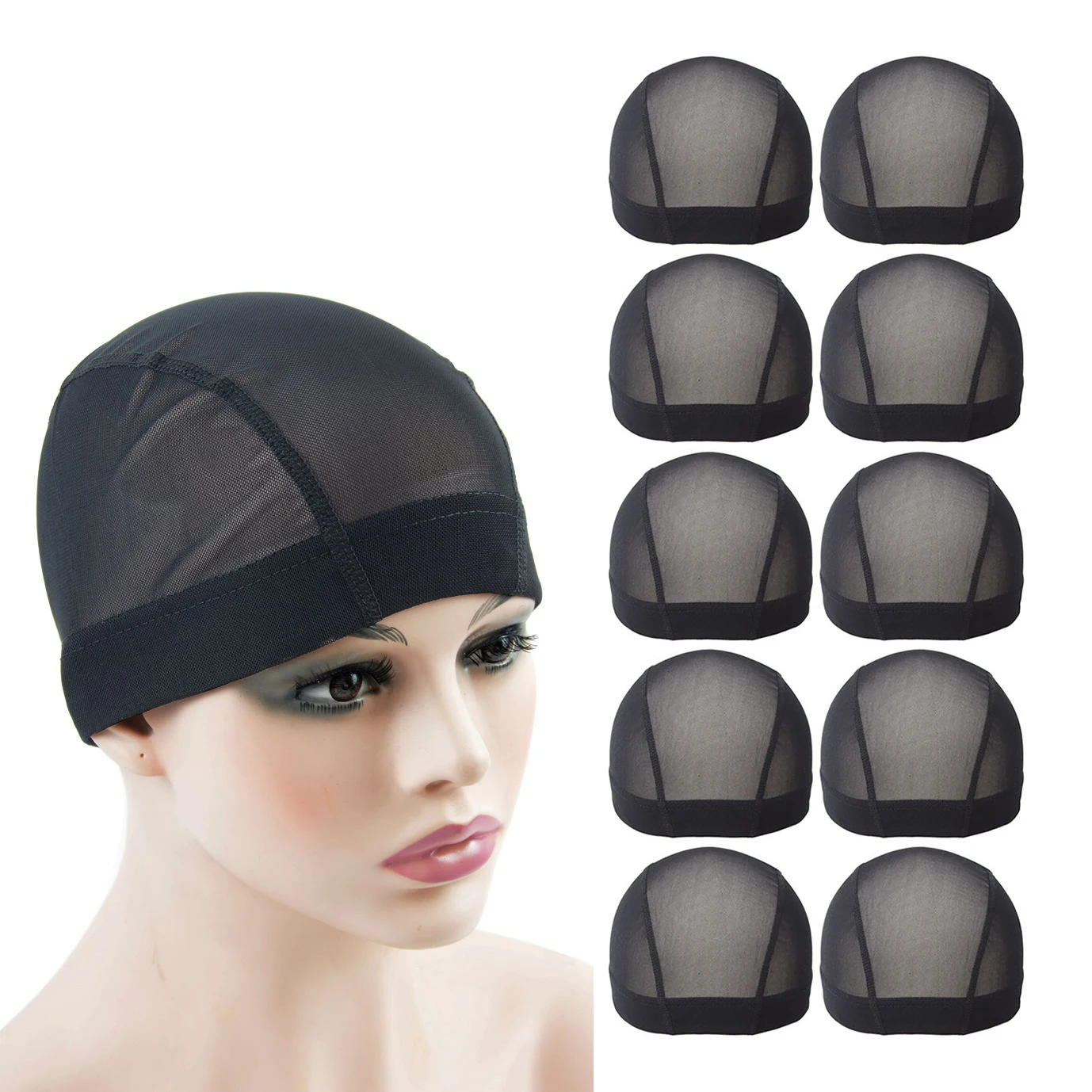 10-pieces-Black-Mesh-Dome-Wig-Cap-Weaving-Stretchable-Cap-Hair-Net ...