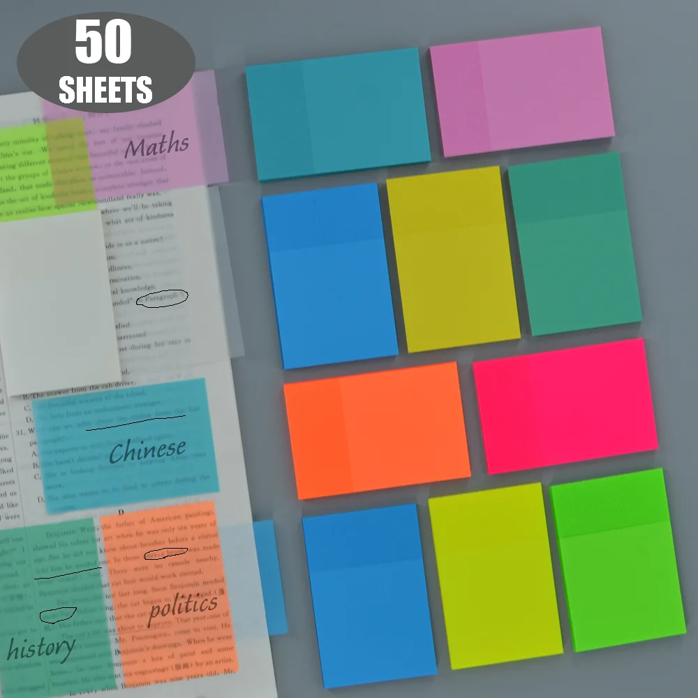 50 Sheets Posted It Transparentes Sticky Notes Self-Adhesive 5*7.5cm ...