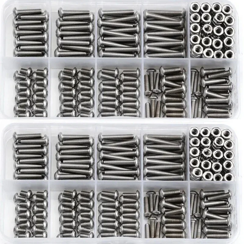340PCS/SET M3 Stainless Steel Hex Socket Screws Nut Set With Box Bolt ...