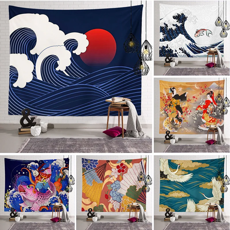 Home Decoration Japanese Ukiyo-e Tapestry Kanagawa Surf Hanging Cloth ...