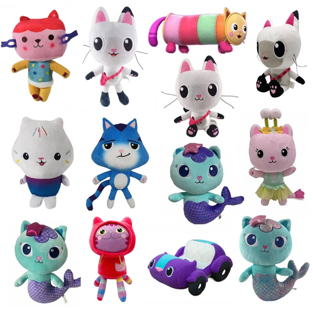 10pcs-20-32cm-Gabby-Doll-House-Plush-Toy-Backpack-Cat-Cake-Cat-Mermaid ...