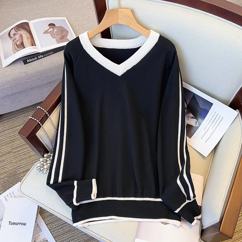 170Kg-Plus-Size-Women-s-Bust-160-Spring-Autumn-Loose-Pullover-V-Neck ...