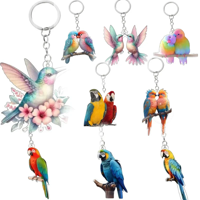 Hummingbird Parrot Keychain Acrylic Love Bird Key Chain Ring Cute ...