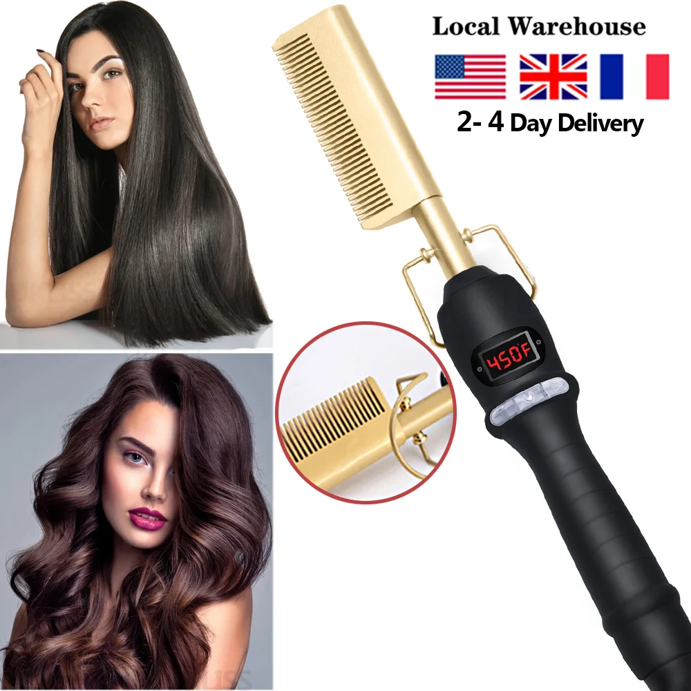 Hair Iron Straightener Hot Comb Wet And Dry Use Heating Comb Electric ...