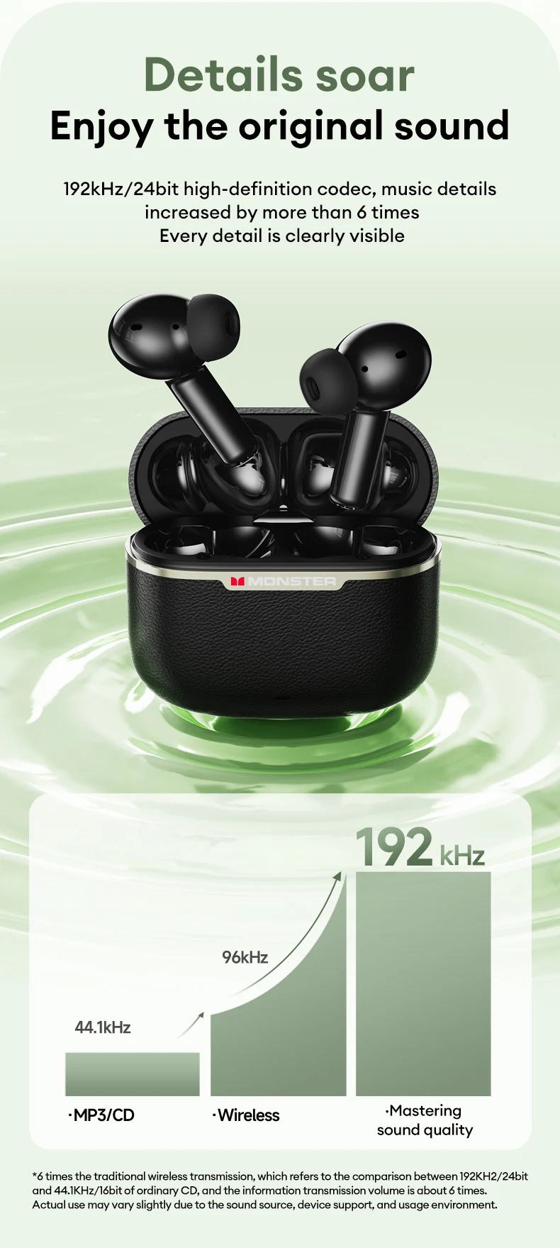 Monster MQT62 Wireless Bluetooth Earphones HIFI Surround Sound ENC Call ...