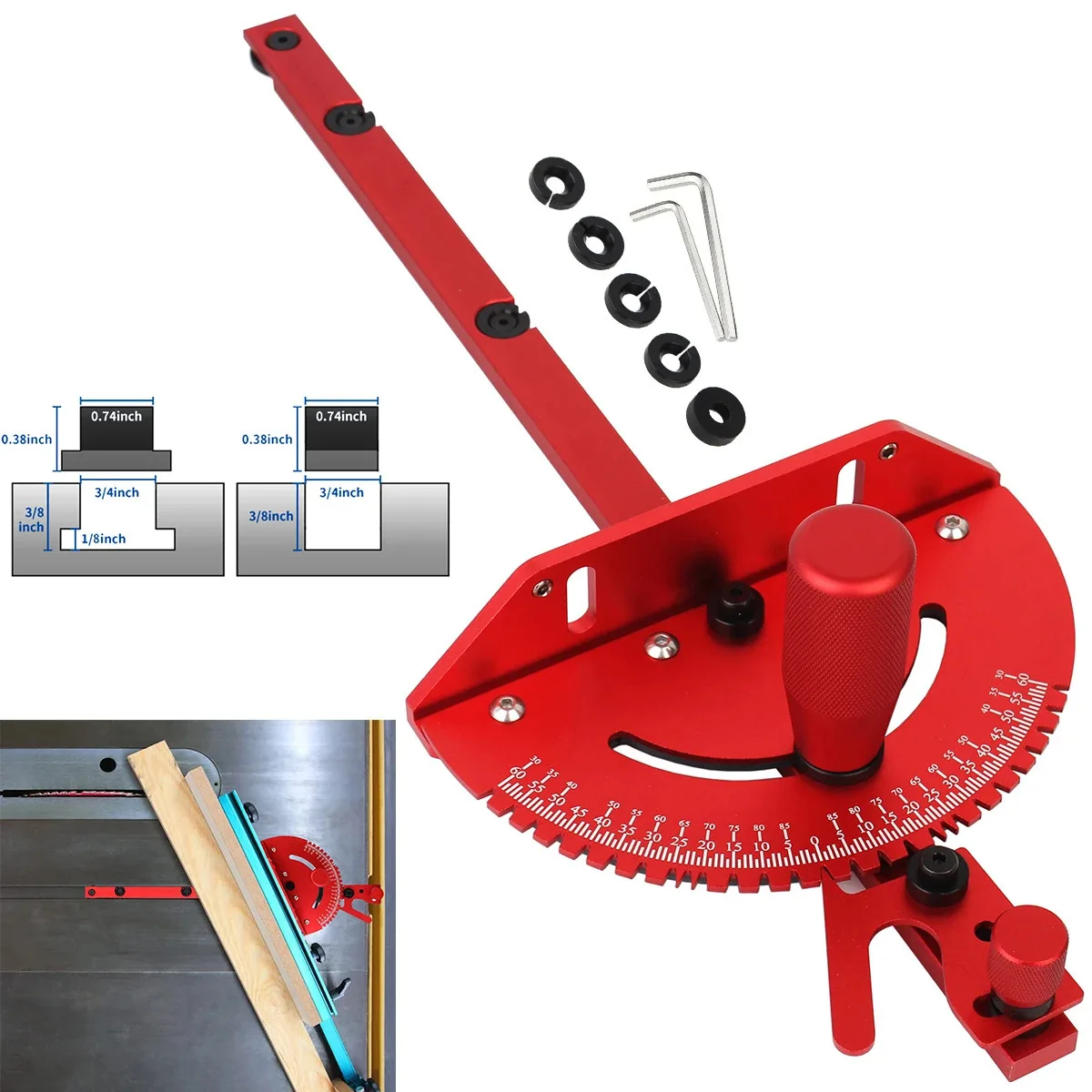 1 Set Miter Gauge and Fence with Track Stop Sawing Assembly Angle Ruler ...