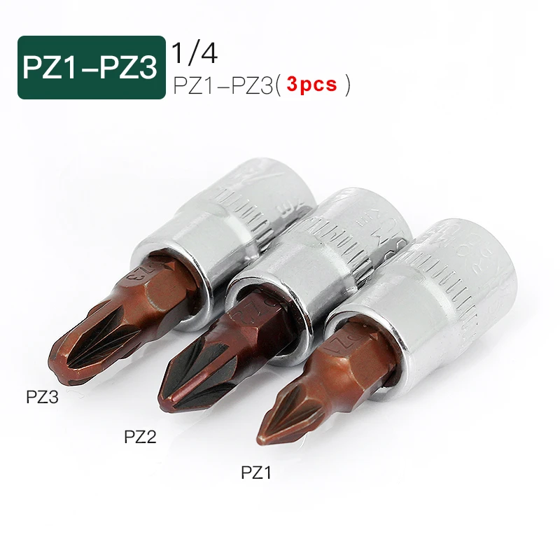 3pcs/set 1/4 inch drive PZ1 PZ3 PH1 PH3 SL4 SL7 CRV Phillips Pozidriv Slotted Bit Socket Kit Hex ...