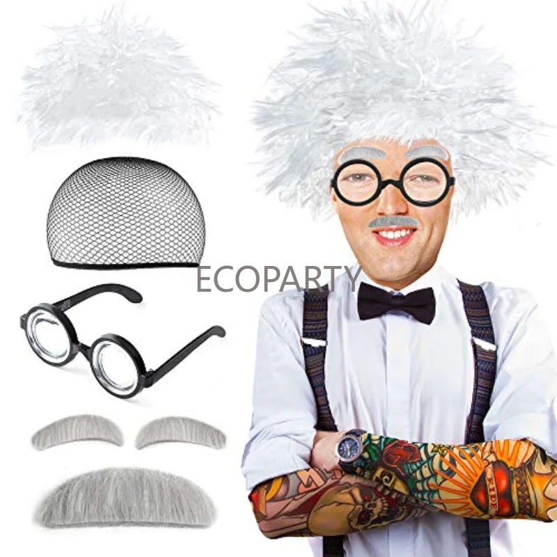 Old-Man-Mad-Scientist-Wig-Set-Einstien-cosplay-wig-disfraz-Grandpa ...