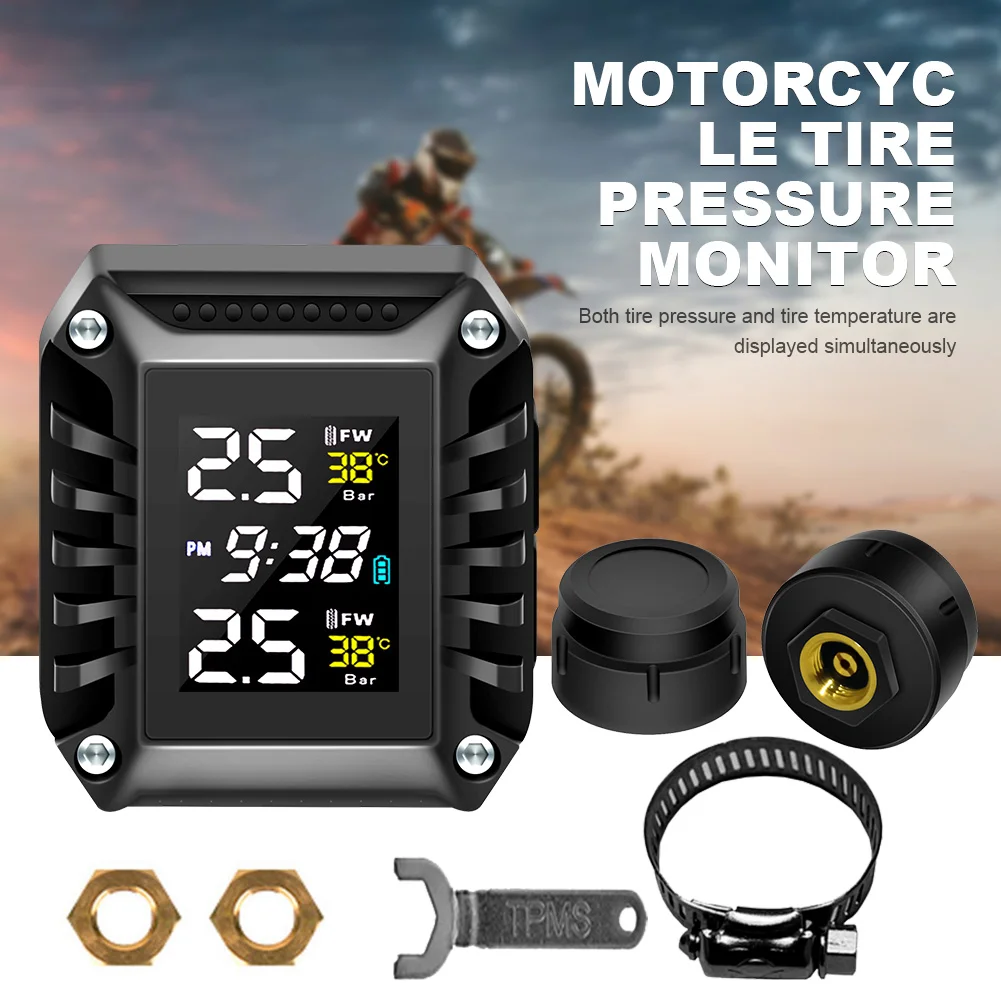 Wireless Motorcycle TPMS 2 External Sensors Motorbike Tire Pressure ...