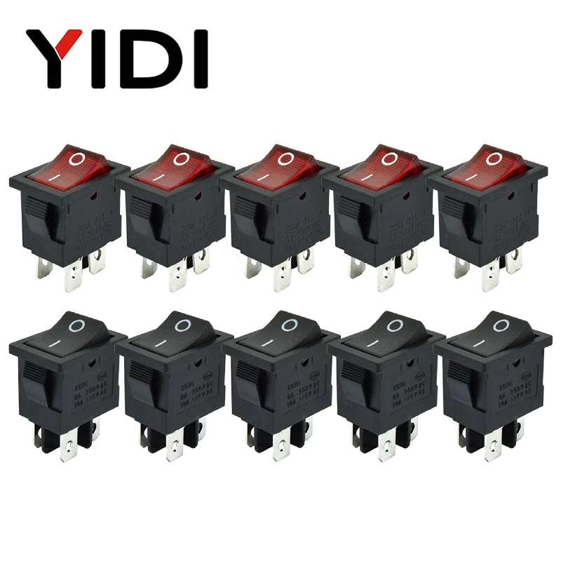 5/10pcs KCD1 104 Plastic LED Rocker Switch 6A 250VAC 4 Pin On Off DPST ...