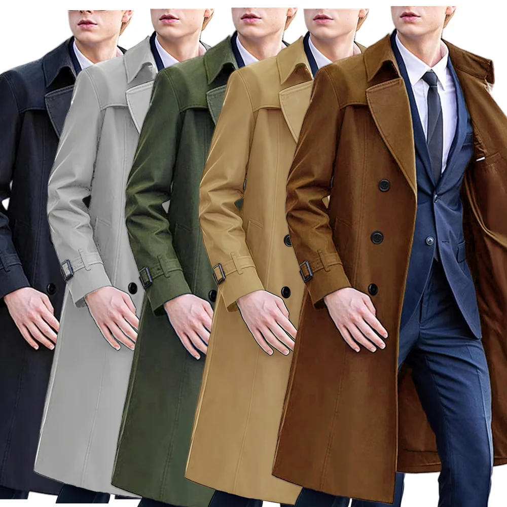 Men Gentleman Autumn Winter Double Breasted Lapel Trench Business ...