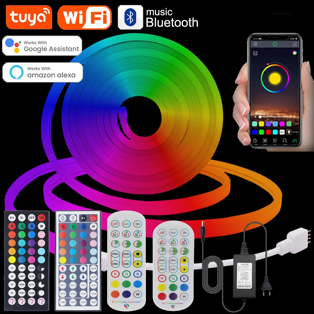 Fita LED Inteligente RGB Tuya com Controle Remoto e Sinal Neon - Tubo ...