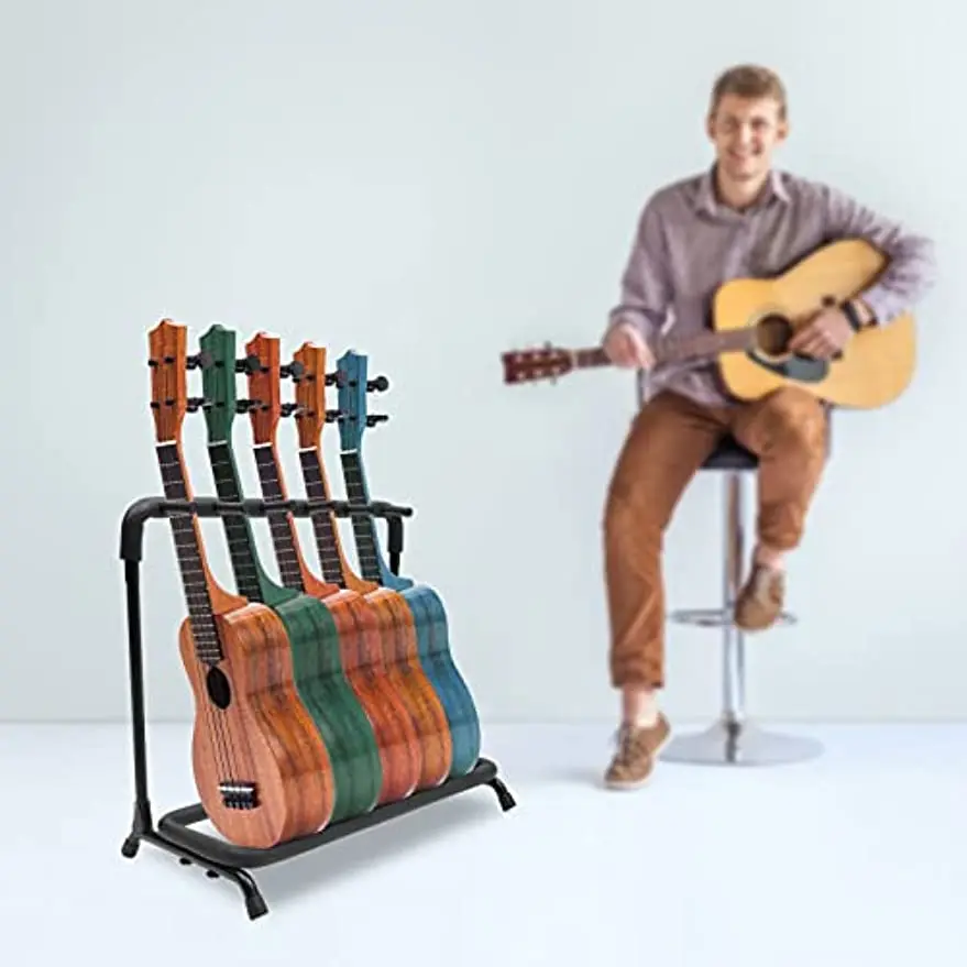 Guitar-Holder-Floor-Metal-Stand-Bass-Rack-5x-Electric-Acoustic-Multiple ...