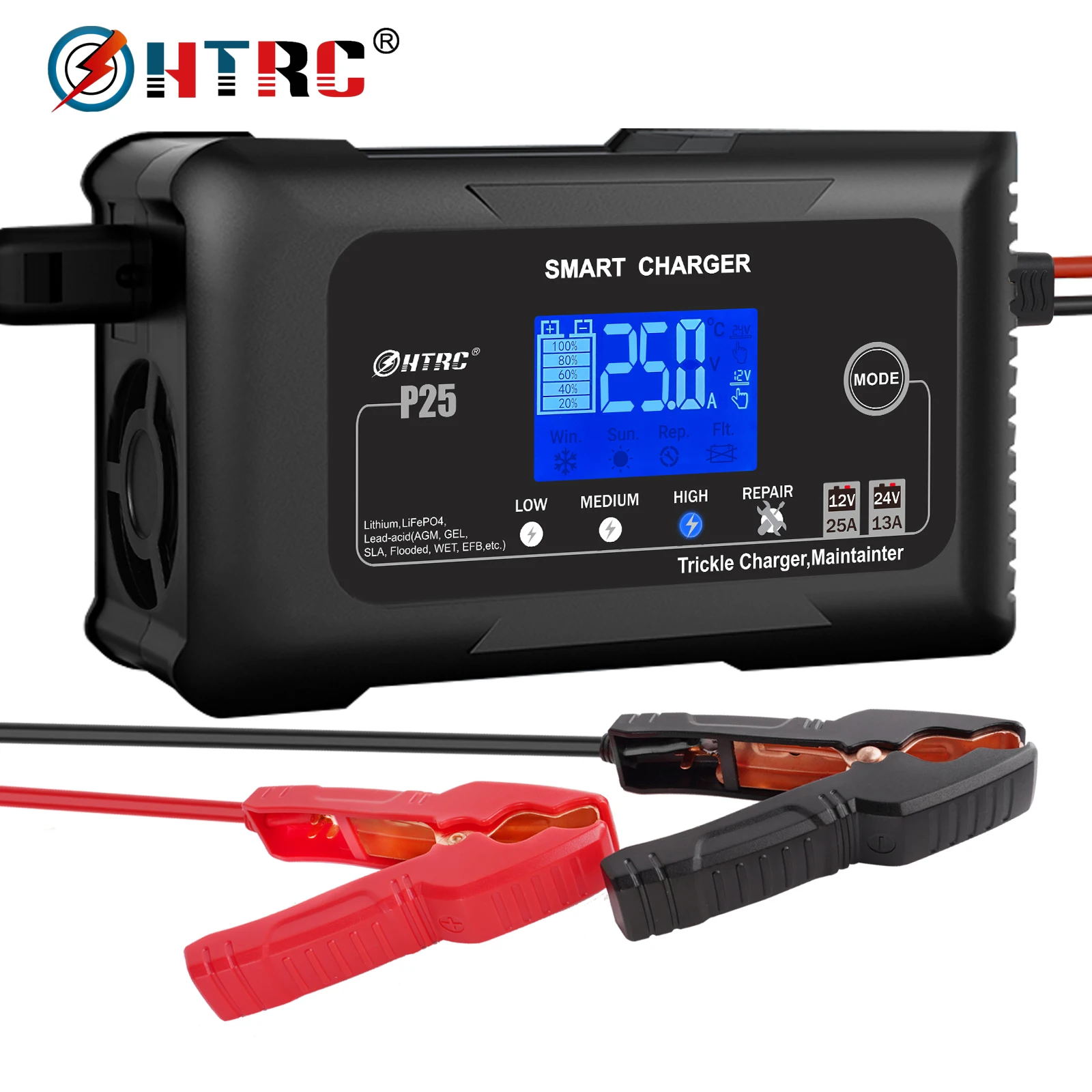 Htrc 25a Car Battery Charger High Power Smart Charger For Lithium ...