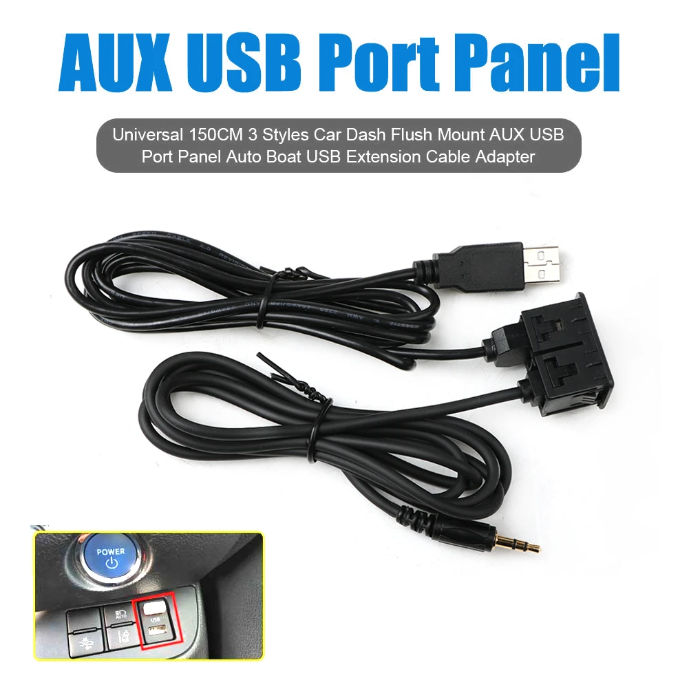 150CM 3 Styles Car Dash Flush Mount AUX USB Port Panel Auto Boat Dual ...