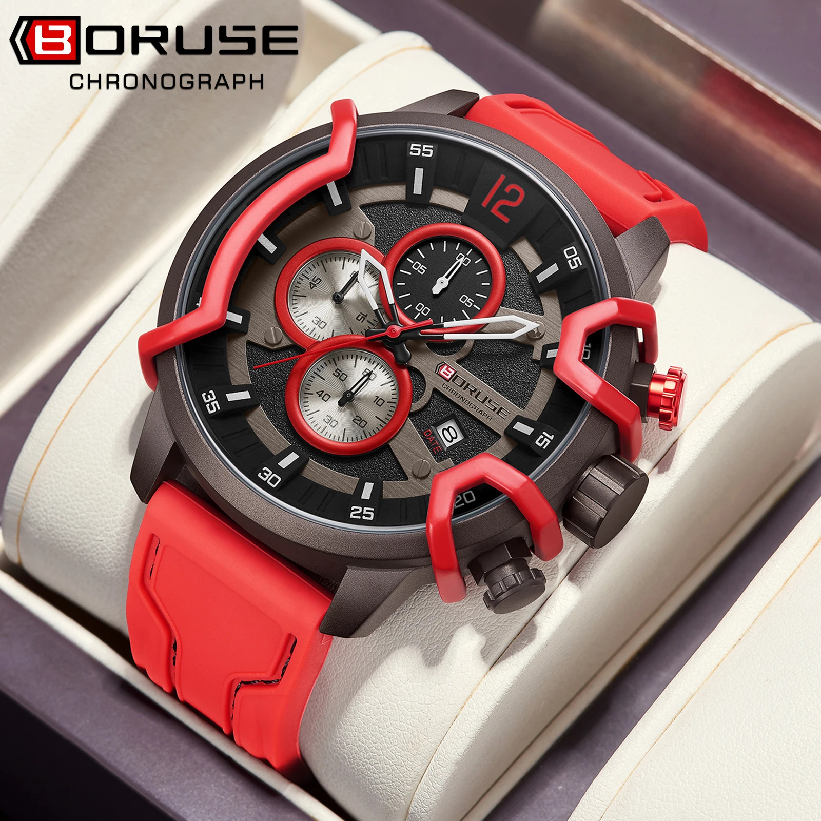 BORUSE-Men-s-Red-Chronograph-Watch-Luxury-Business-Quartz-Wristwatch ...