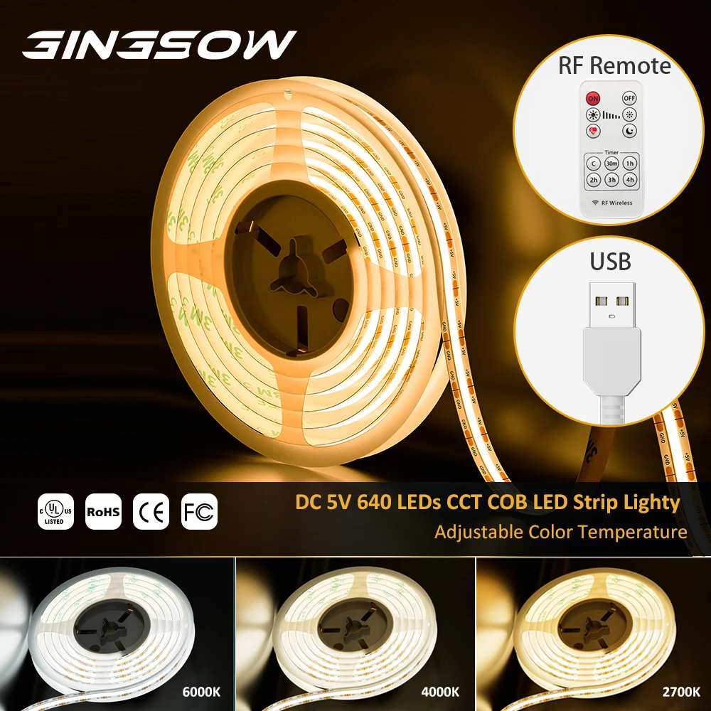 Gingsow-5V-USB-COB-CCT-LED-Strip-Lights-640LEDs-M-Warm-Cool-Lighting-2m ...