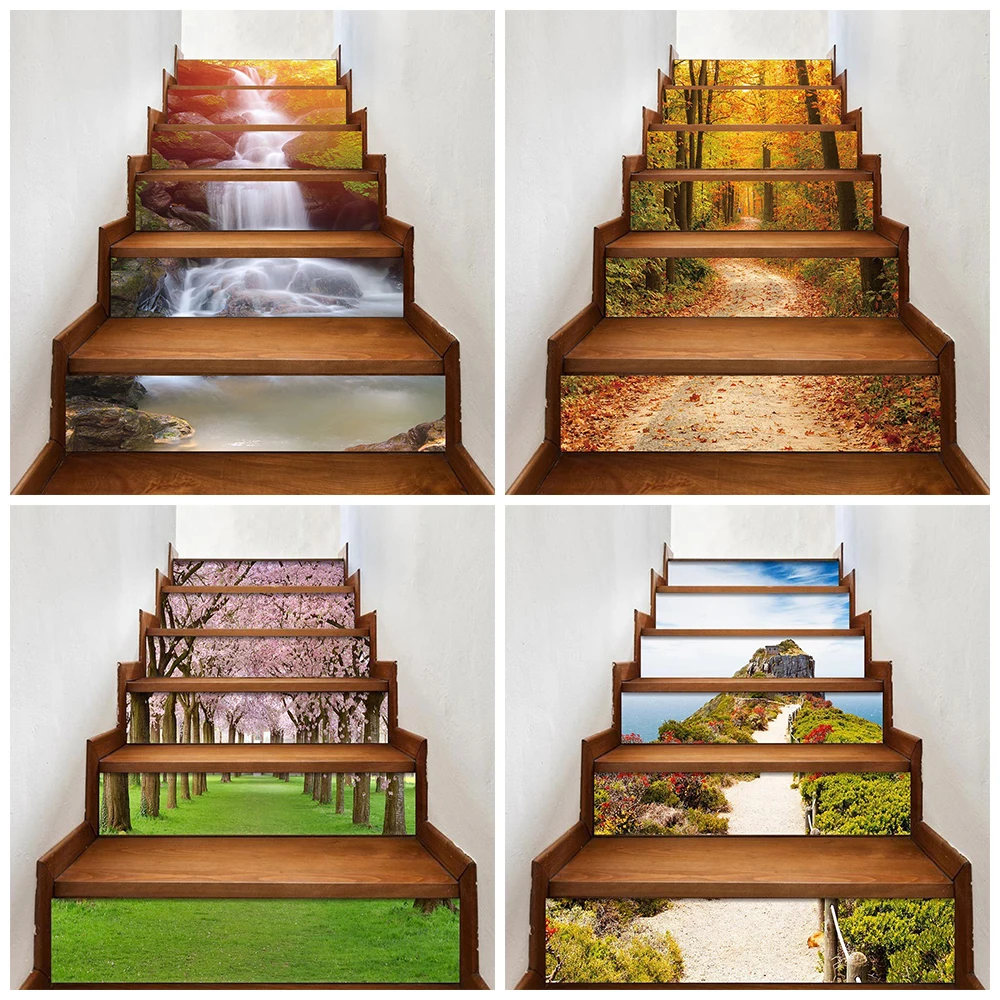Creative Forest Waterfall Landscape Stair Stickers Waterproof Cherry ...