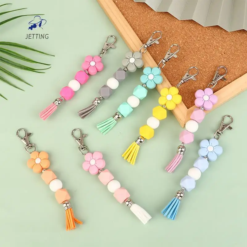 Cute-Design-Silicone-Keychain-Bright-Color-Flower-Beads-Wristlet ...