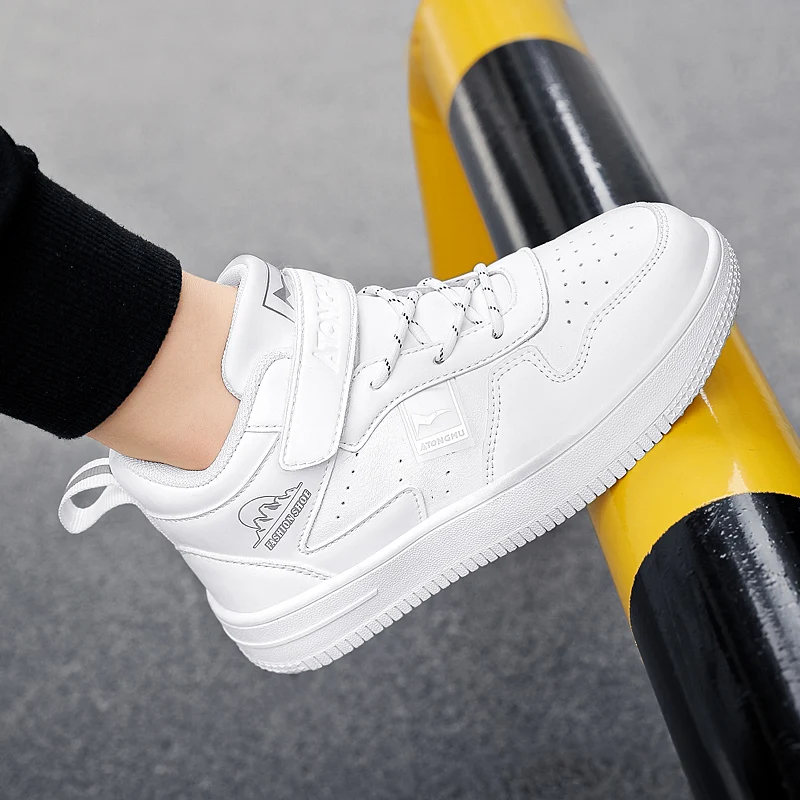 White Girls Sneakers Children Shoes Fashion Leather Flat High Top ...