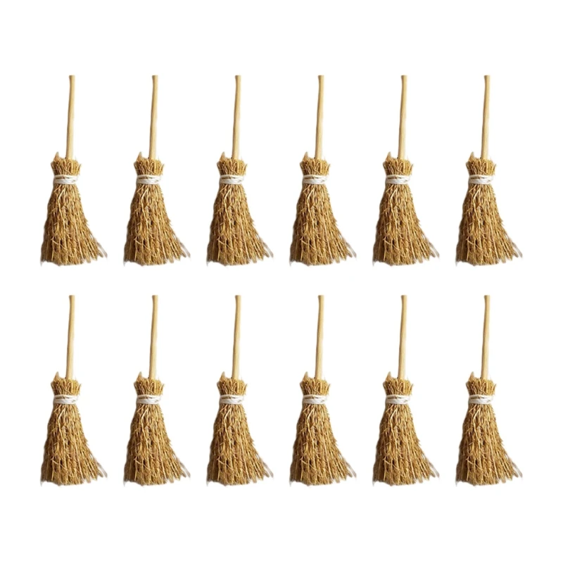 12Pcs-Miniature-Artificial-Mini-Straw-Broom-with-Rope-Halloween-Hanging ...