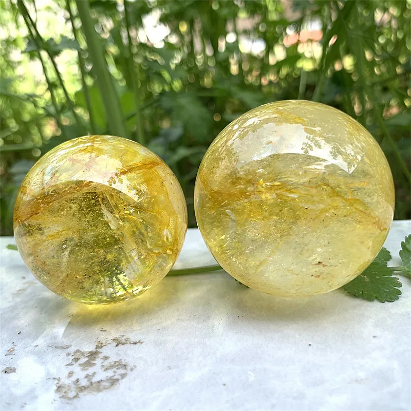 Natural polished crystals ball cracked quartz citrine sphere for decoration