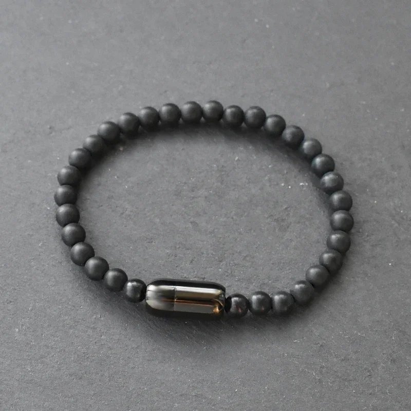 Natural-Frosted-Black-Stone-Beads-Bracelet-Homme-Stainless-Steel ...