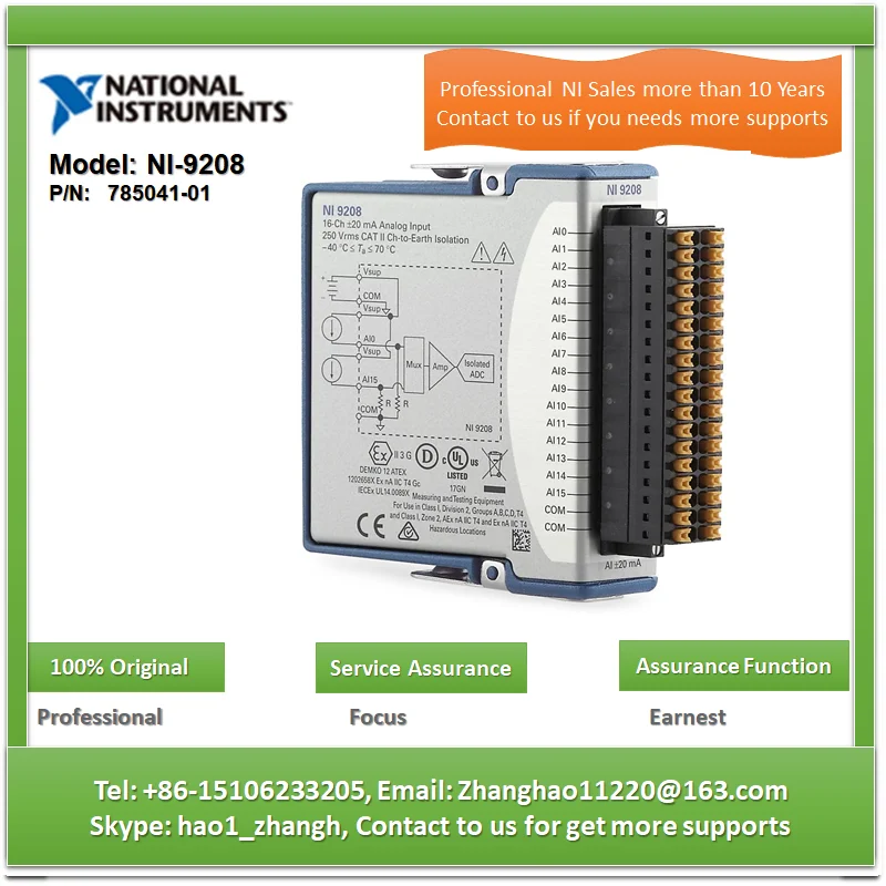 NI 9208 16-Channel, +/-20 mA, 24-Bit Analog Input Module (Spring Terminal)