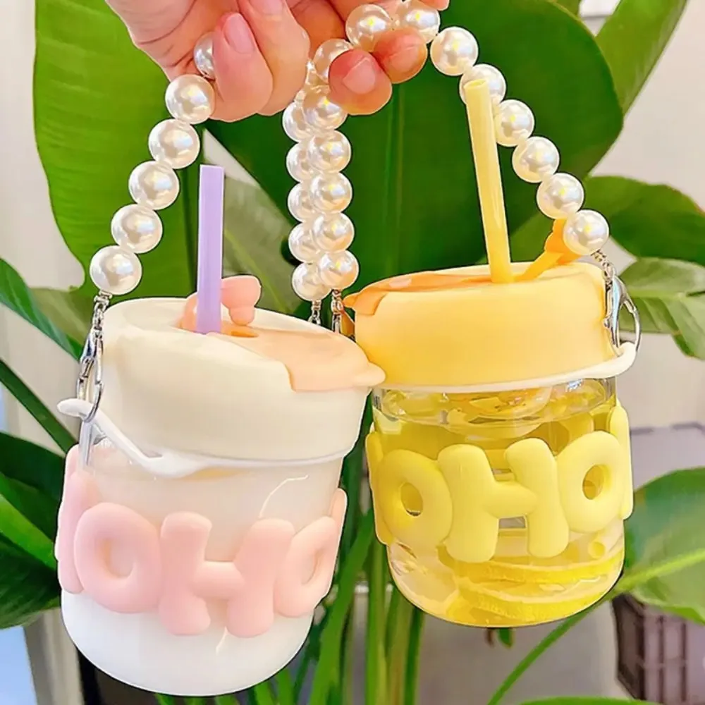 350ml-Cute-Glass-Double-Drinking-Water-Bottle-Portable-Straw-Sports-Cup ...