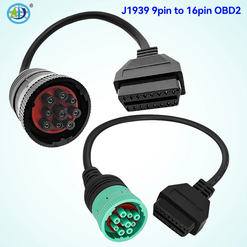 J1939 9Pin to 16Pin OBD2 Connector Adapter Diagnostic Cable Cummins ...