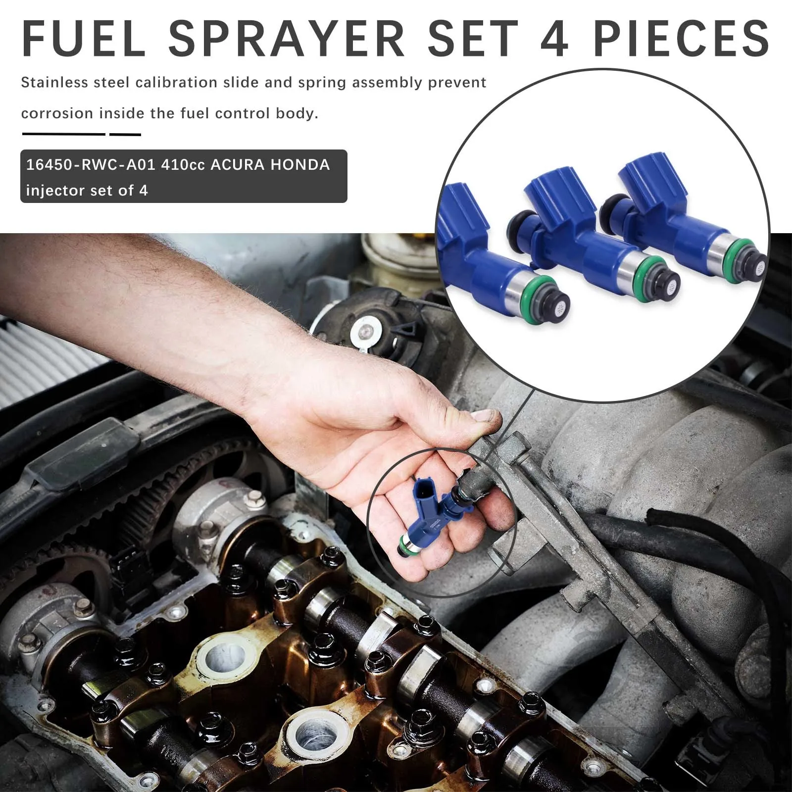 4Pcs-16450RWCA01-410cc-Fuel-Injectors-With-Plugs-For-Honda-Civic-Acura ...