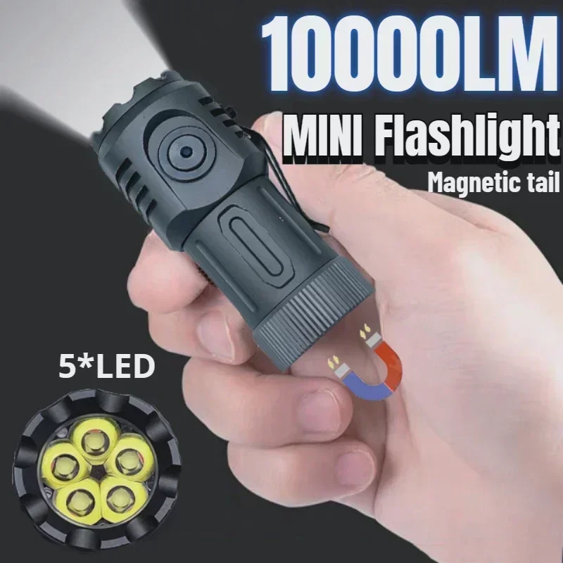 10000LM-Mini-5-Led-Flashlights-USB-Rechargeable-with-18350-Battery ...