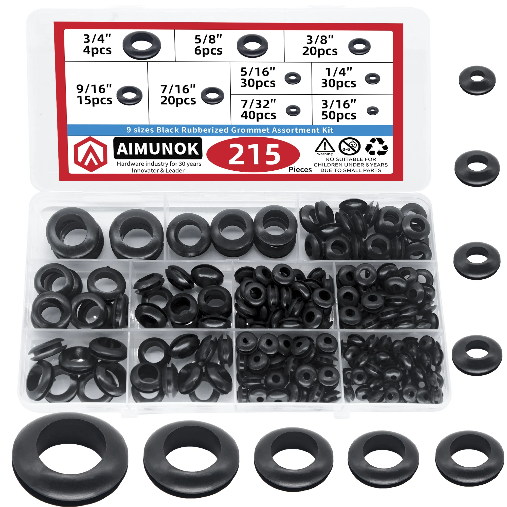 215pcs-Rubber-Grommet-Assortment-Kit-9-Sizes-Eyelet-Ring-Gasket-3-16-7 ...