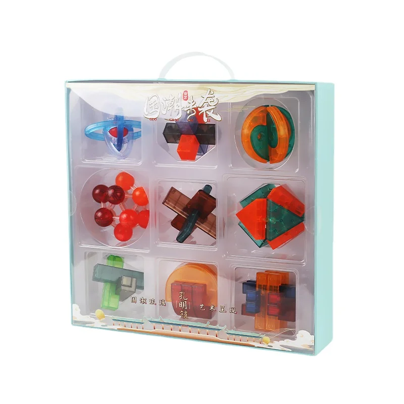 9pcs-set-Colorful-Luban-Lock-Montessori-IQ-Brain-Teaser-Puzzles-Game ...