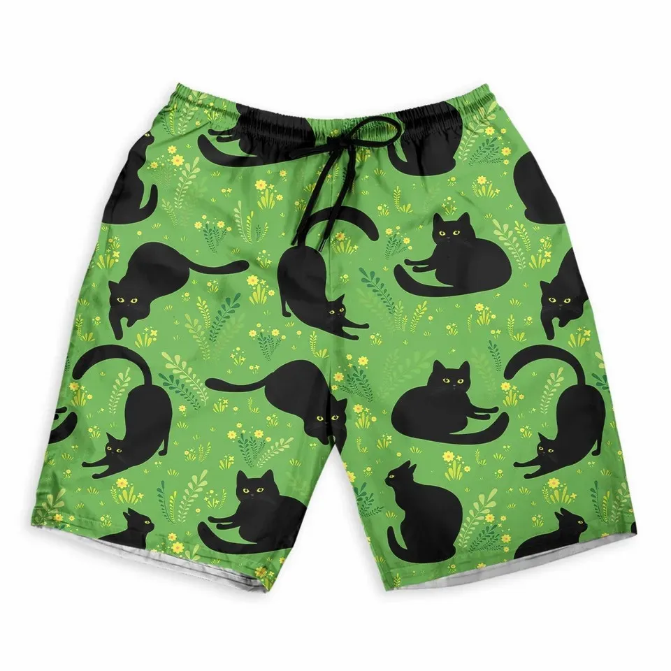 Men's Shorts Summer Shorts Casual Shorts Pocket Drawstring cute cat ...