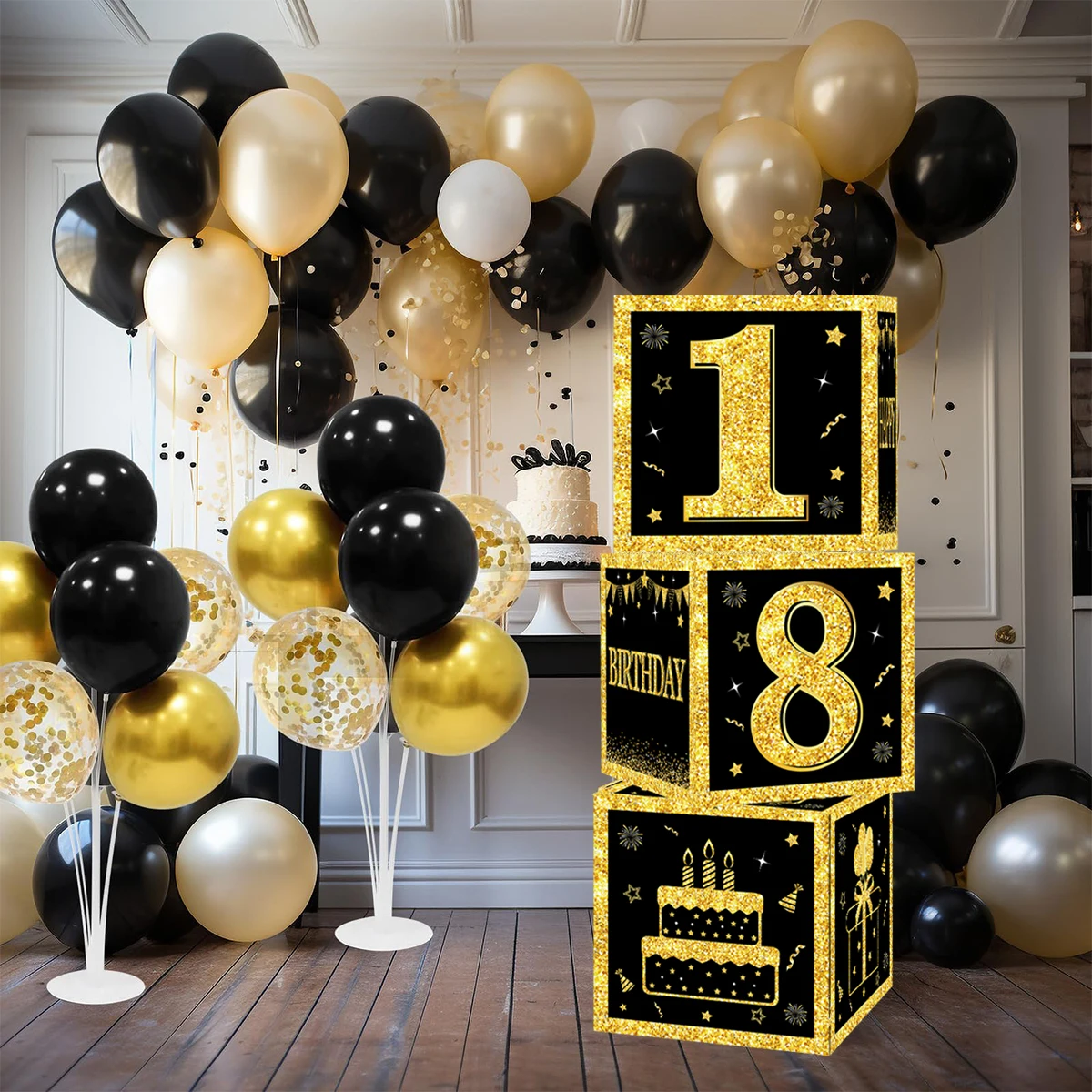 Birthday-Decorations-Boxes-for-Boys-Girls-Black-Gold-Happy-Birthday ...