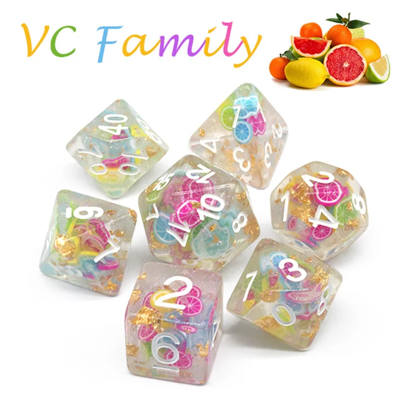 7pcs-Set-Color-Transparent-Resin-DND-Dice-Fruit-Theme-Polyhedral-RPG ...