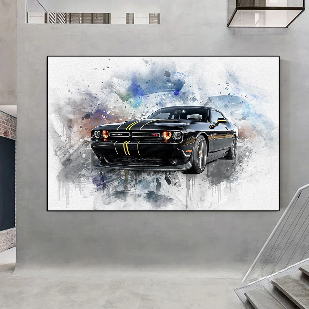 Race-Car-Dodge-Challenger-Watercolor-Poster-Print-American-Luxury ...