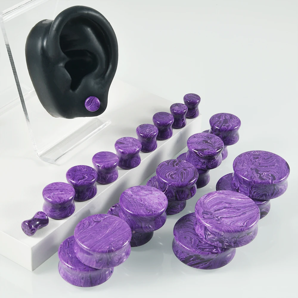 1Pair Purple Amethyst Stone Saddle Plugs Double Flare Ear For Women Man ...