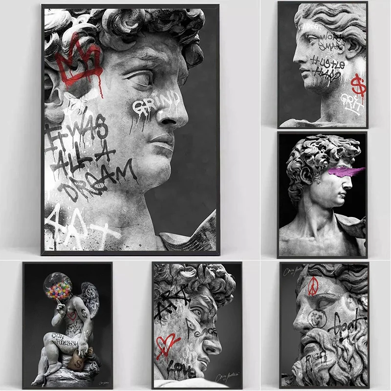 Estatua-de-David-Graffiti-Art-Canvas-Painting-David-Head-Sculpture ...