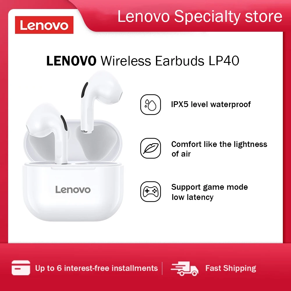 Lenovo auriculares inalámbricos LP40 originales, cascos TWS con Bluetooth, Control táctil ...