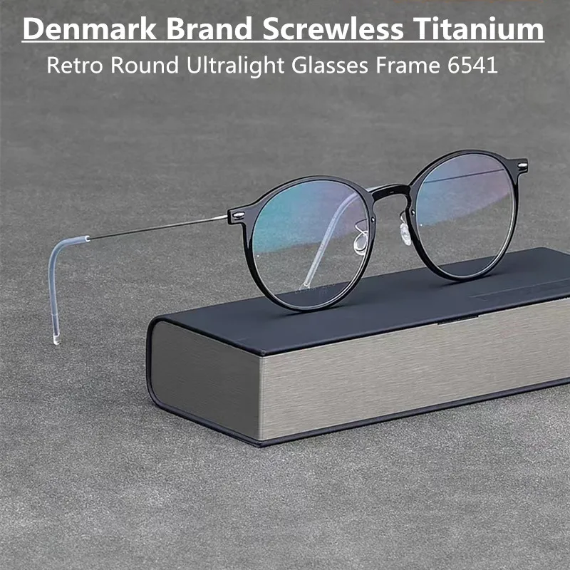 Denmark Brand Retro Round Glasses Frame Men Screwless Titanium ...