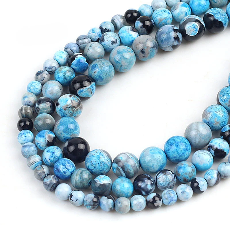 Natural Stone Beads Blue Fire Agates Round Loose Spacer Beads For ...