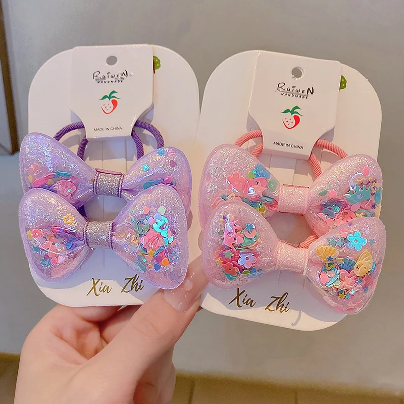 2PCS-New-Cute-Quicksand-Bow-Girls-Kids-Elastic-Hair-Bands-Children-Hair ...
